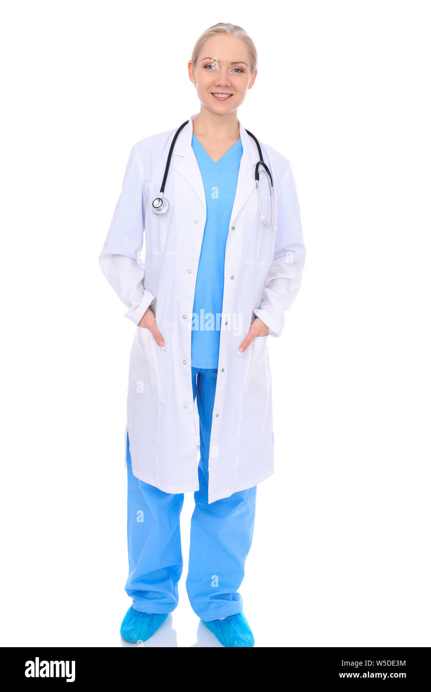 Doctor woman or nurse isolated over white background. Cheerful smiling ...