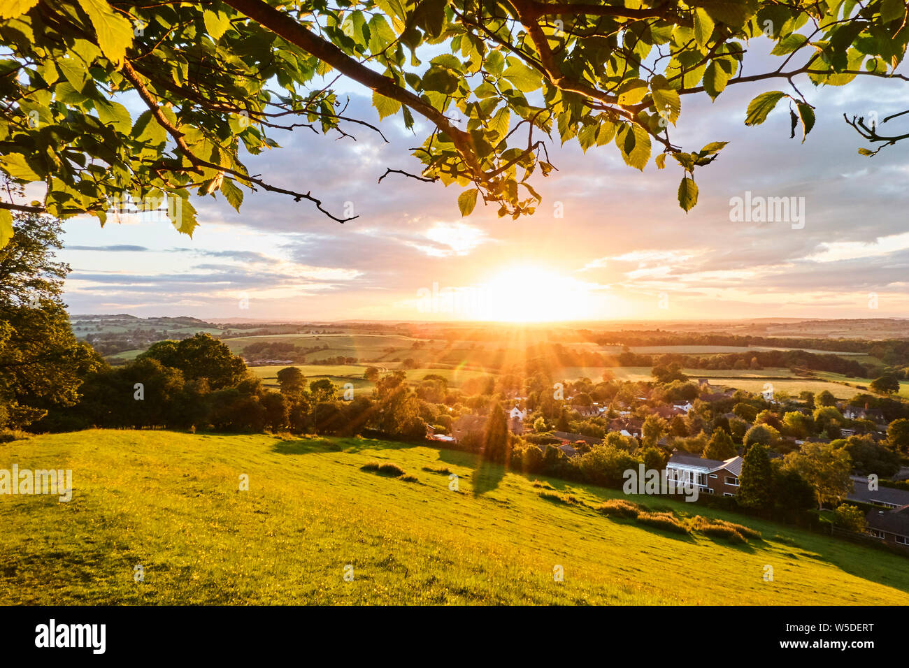 Sunset looking over Shropshire countryside, farmland and the Wrekin ...