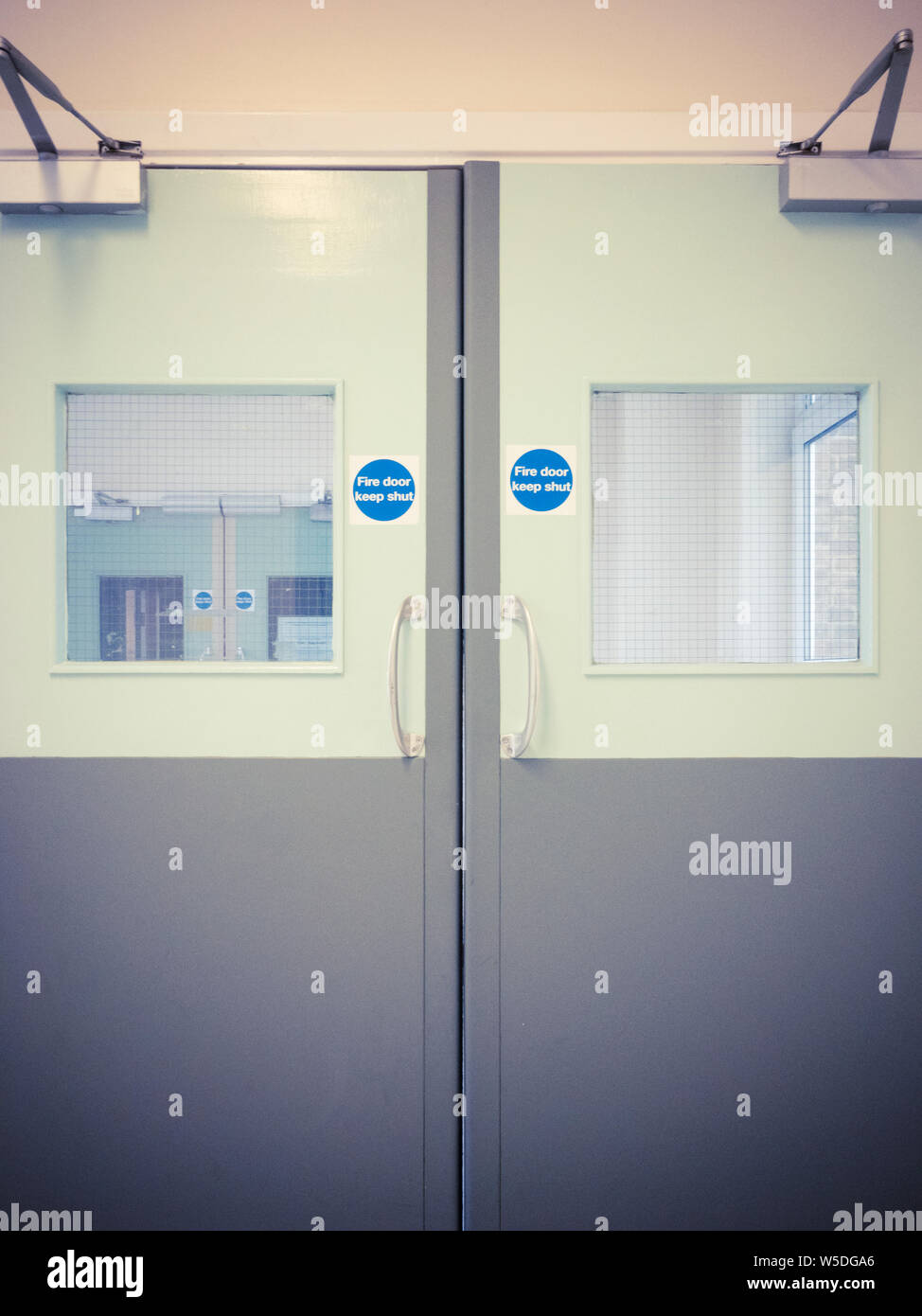 Double doors with windows, inside a hospital near Consett, County ...