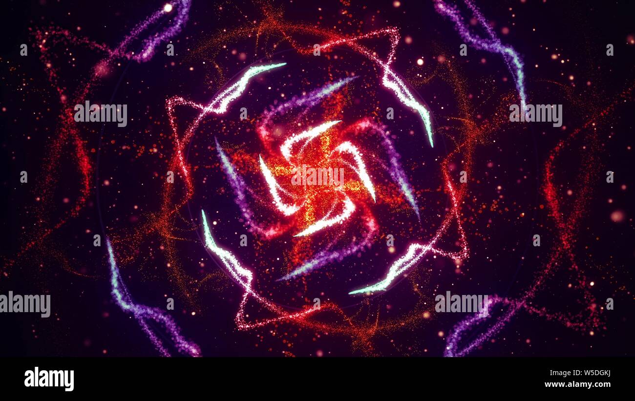 Abstract shining particle flower circle patterns 3D illustration ...