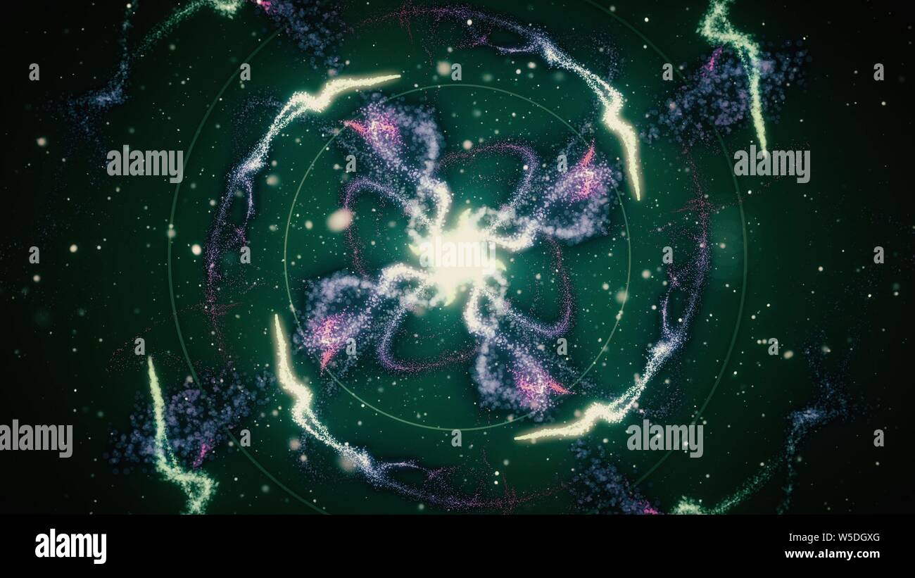 Abstract shining particle flower circle patterns 3D illustration ...