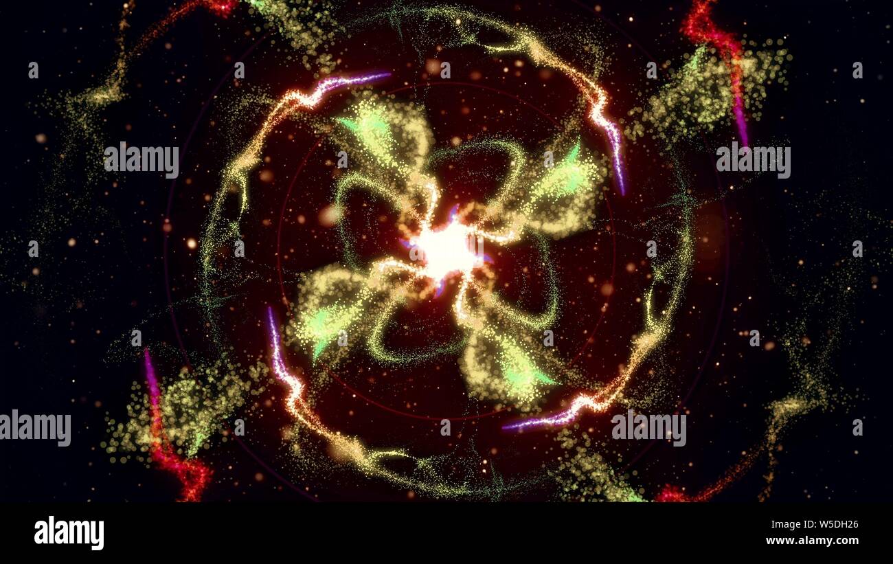 Abstract shining particle flower circle patterns 3D illustration ...