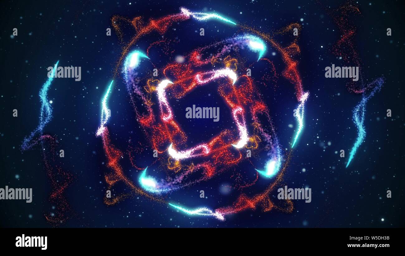 Abstract shining particle flower circle patterns 3D illustration ...