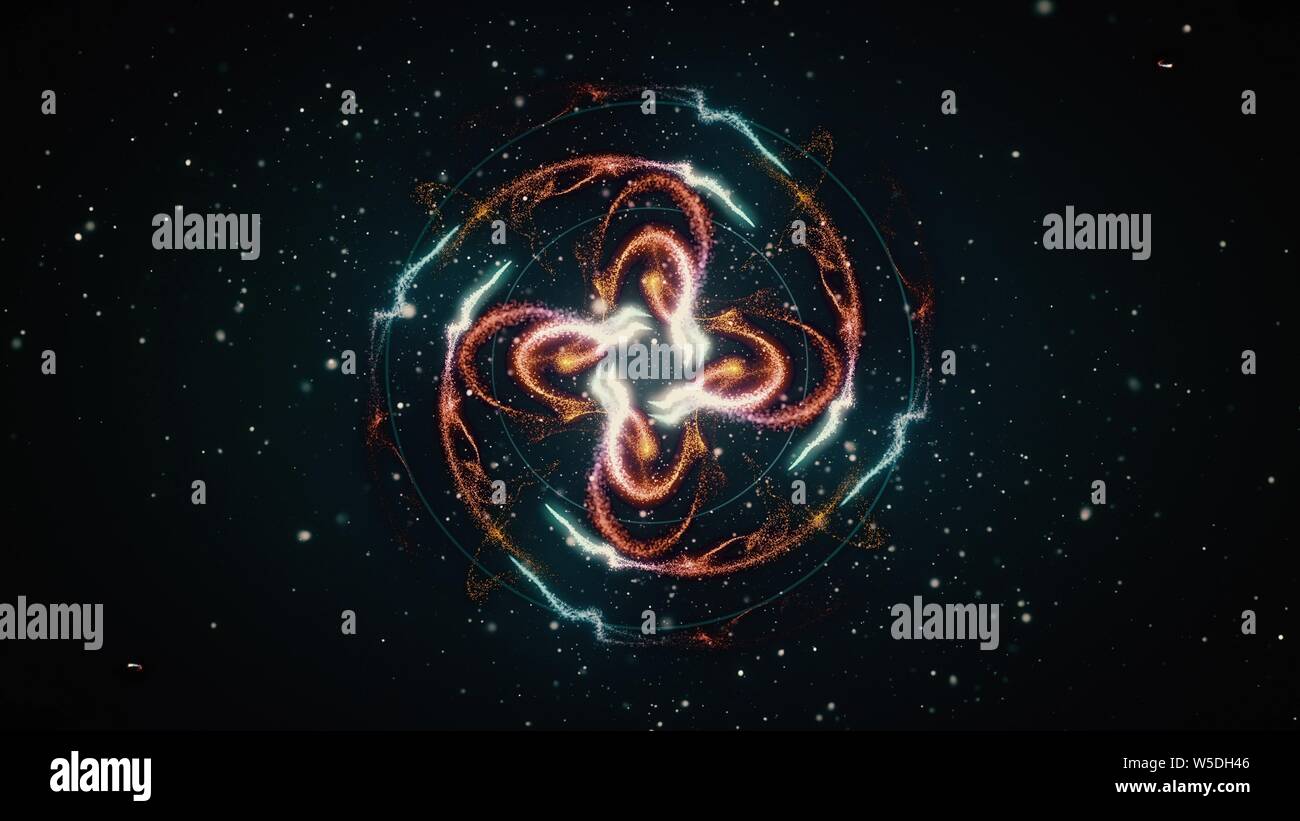 Abstract shining particle flower circle patterns 3D illustration ...