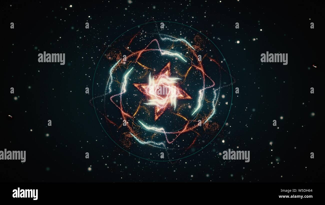 Abstract shining particle flower circle patterns 3D illustration ...