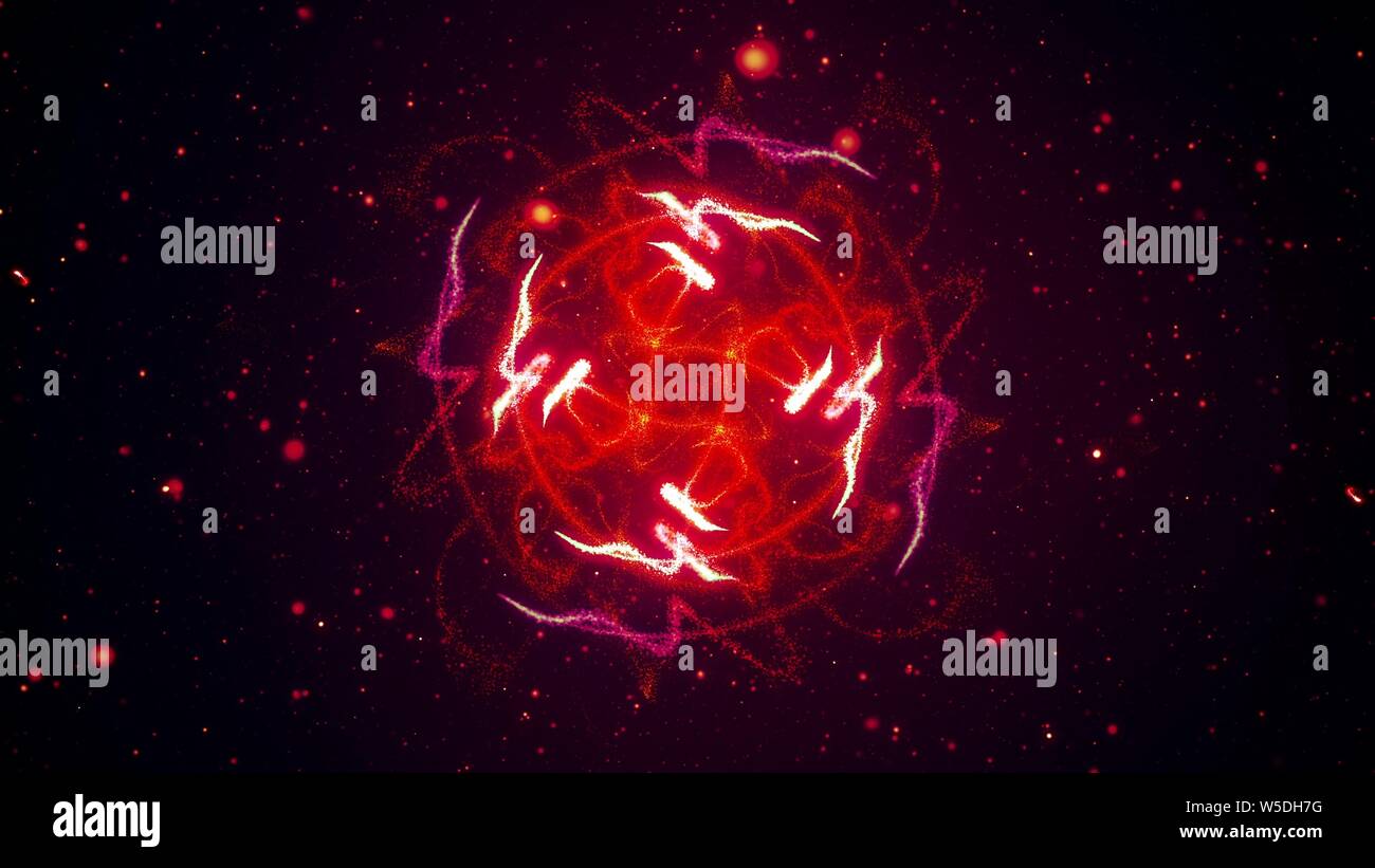 Abstract shining particle flower circle patterns 3D illustration ...