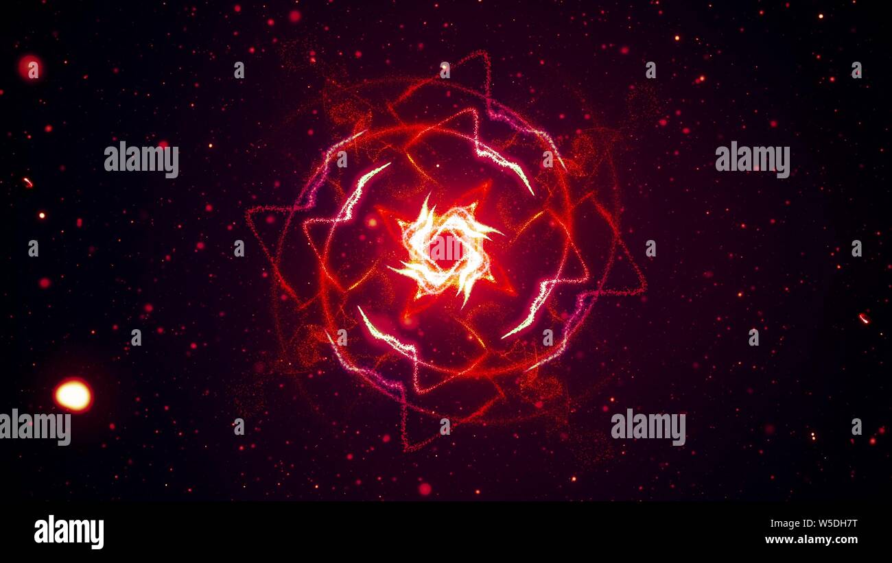 Abstract shining particle flower circle patterns 3D illustration ...