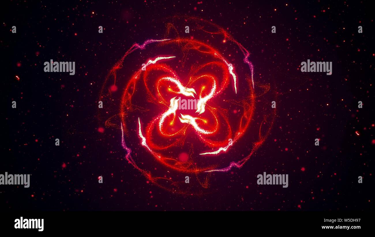 Abstract shining particle flower circle patterns 3D illustration ...