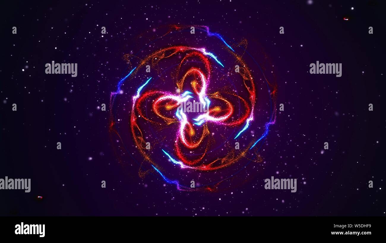 Abstract shining particle flower circle patterns 3D illustration ...