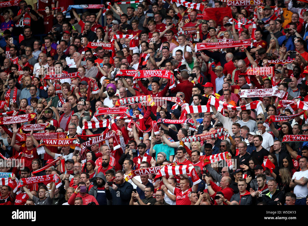 Liverpool fans in the stands show their support during the pre-season ...