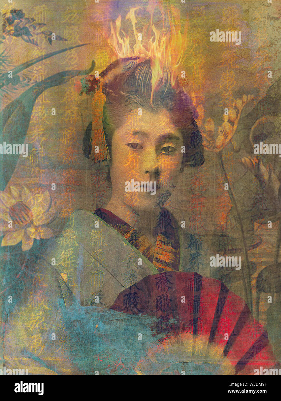Geisha with overlays and textures Stock Photo - Alamy