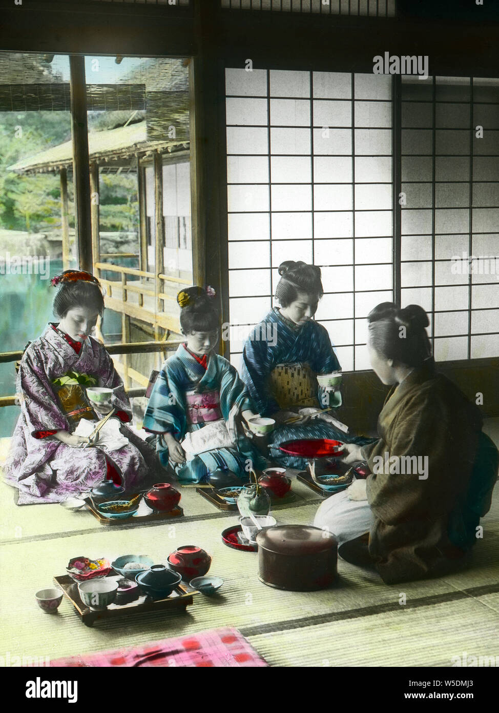 [ 1920s Japan - Japanese Dinner ] — Four young Japanese women having ...