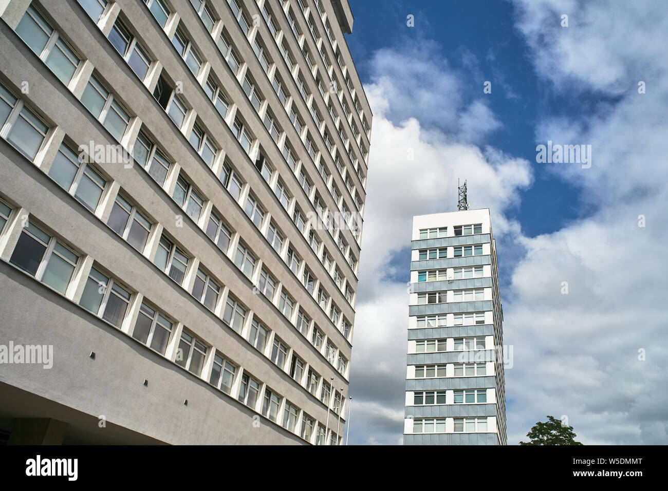 Facades of multi-storey office buildings in the city of Poznan Stock ...