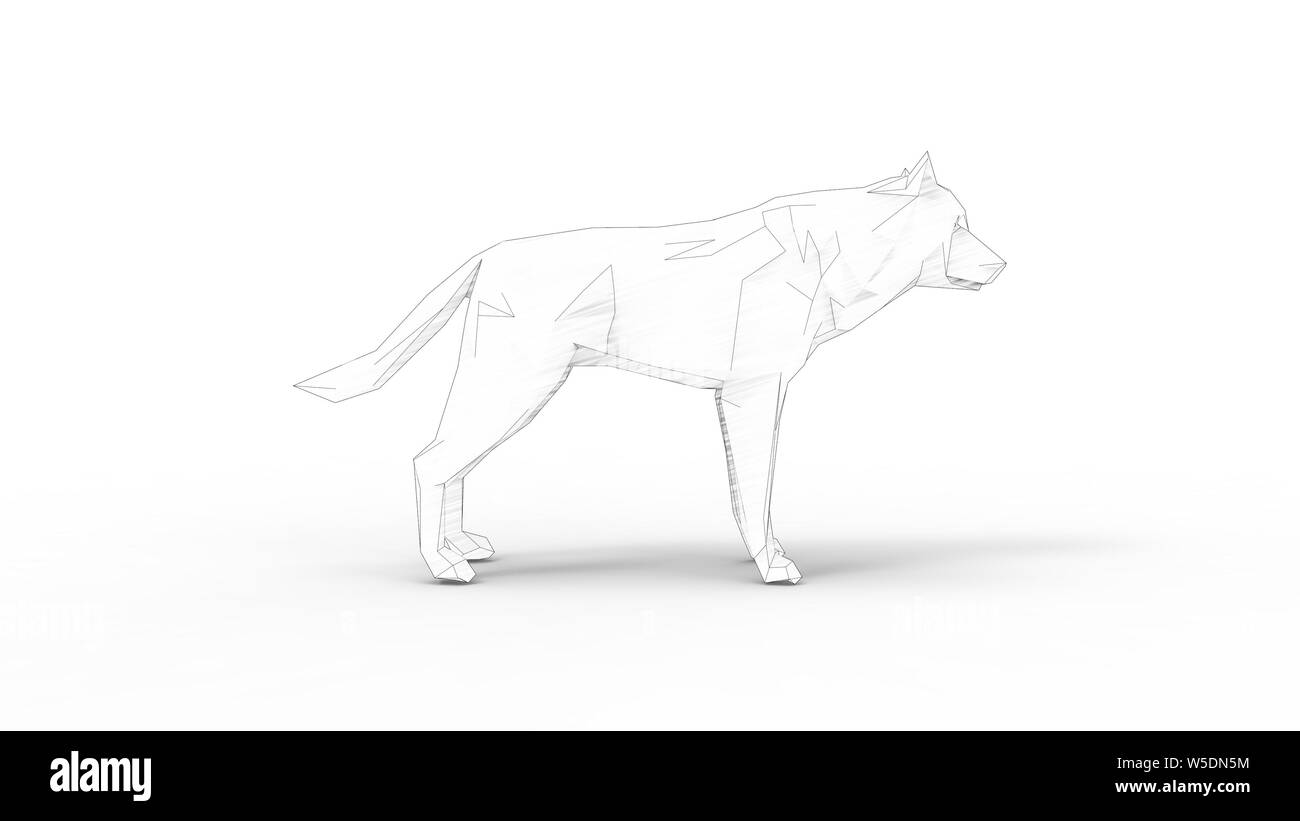 3d rendering of a wolf polygon computer model isolated in white studio ...
