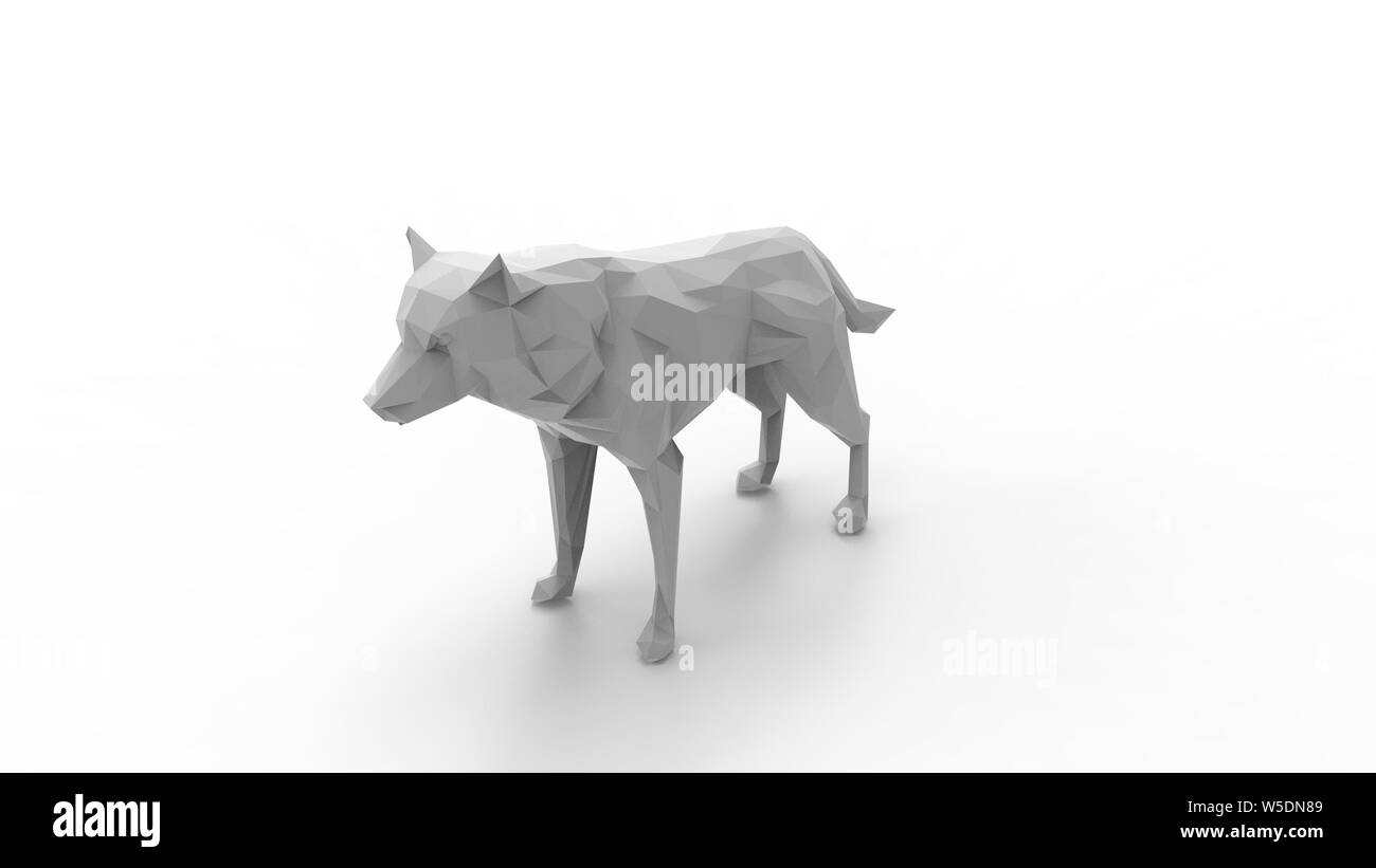 3d rendering of a wolf polygon computer model isolated in white studio ...