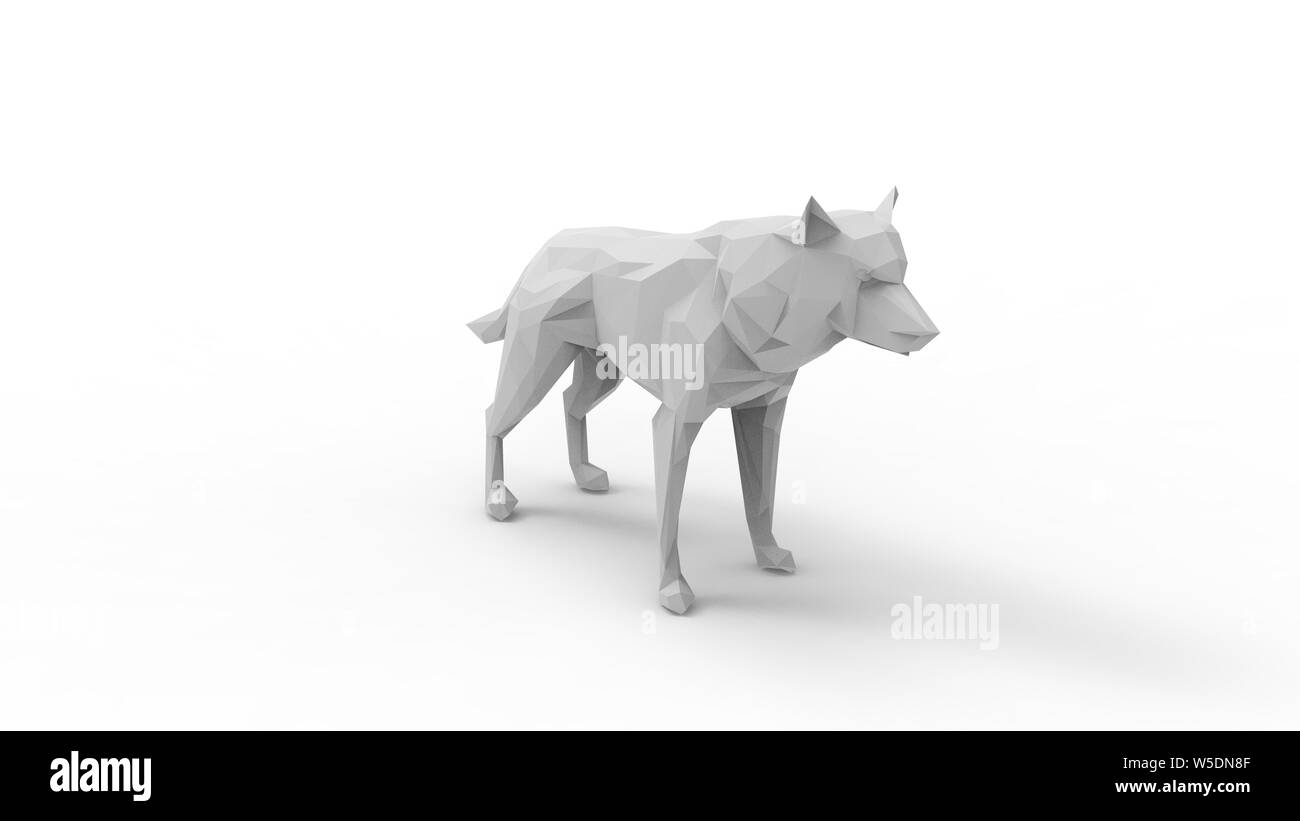 3d rendering of a wolf polygon computer model isolated in white studio ...