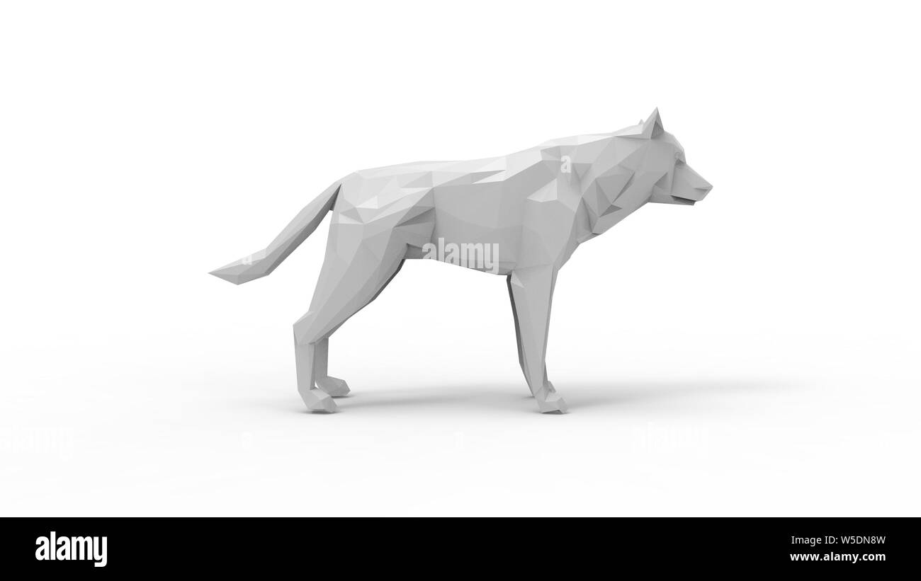 3d rendering of a wolf polygon computer model isolated in white studio ...