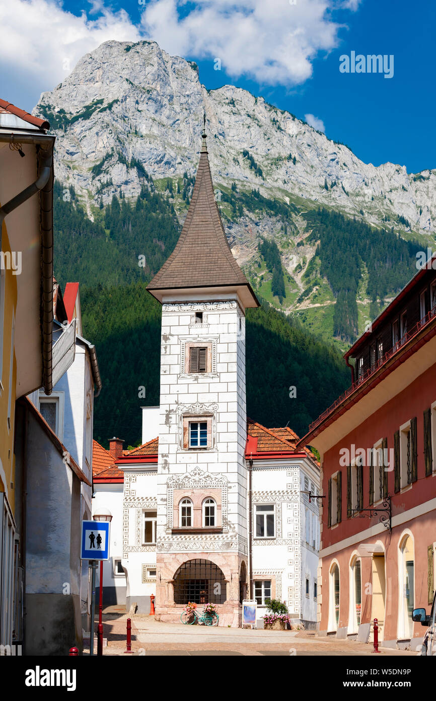 Inner city of old town Eisenerz in Styria, Austria Stock Photo - Alamy