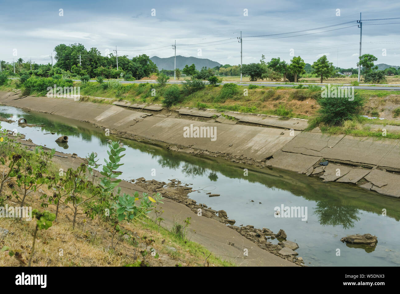 Irrigation canal or irrigation channel in concrete wall Send water from ...