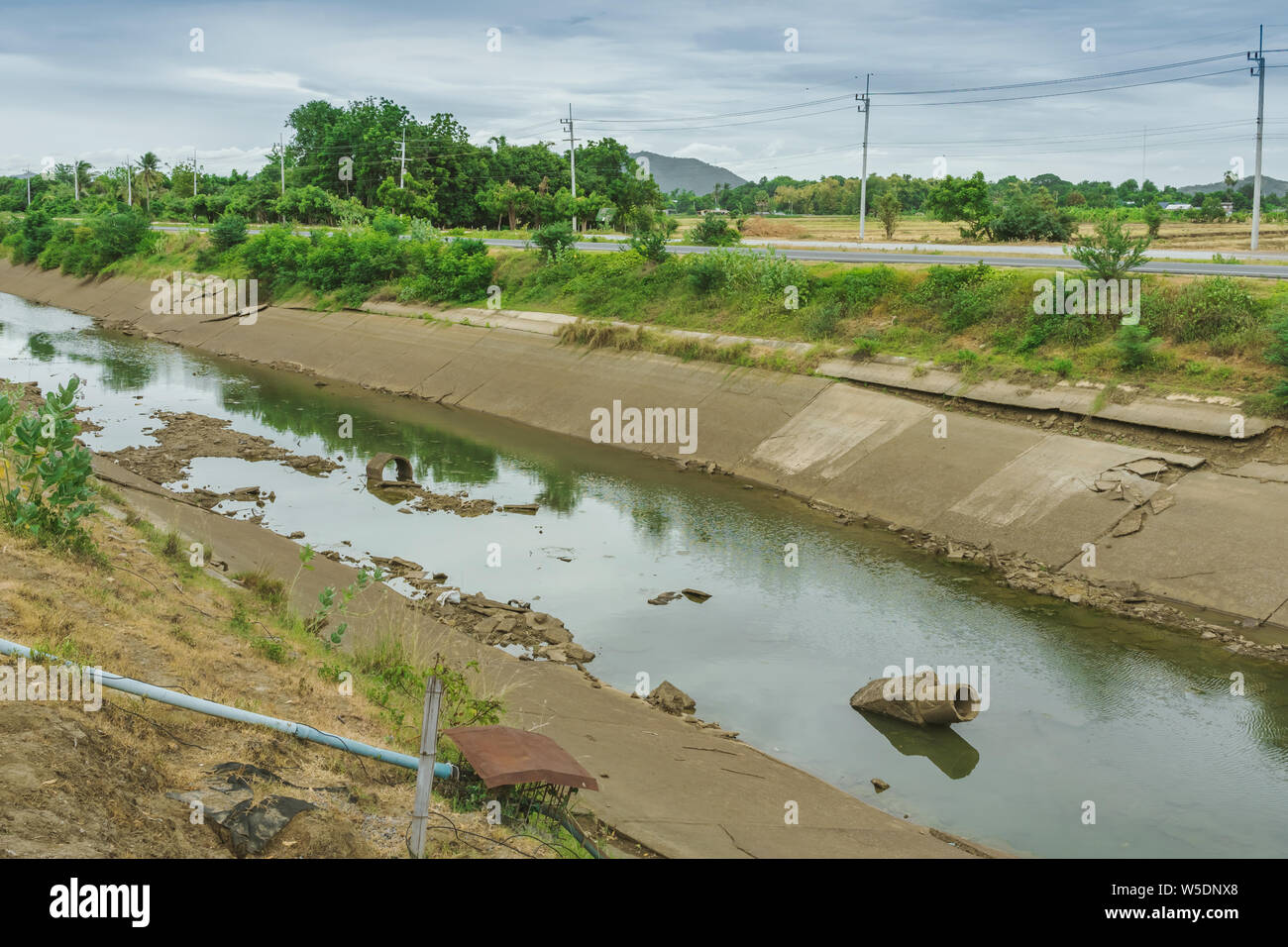 Irrigation canal or irrigation channel in concrete wall Send water from ...
