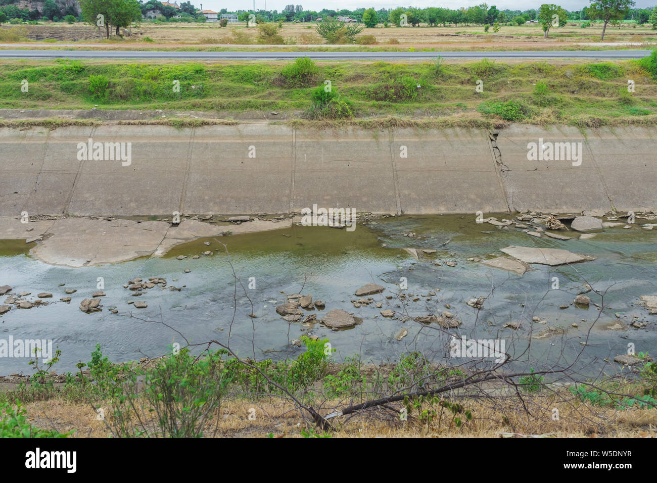 Irrigation canal or irrigation channel in concrete wall Send water from ...