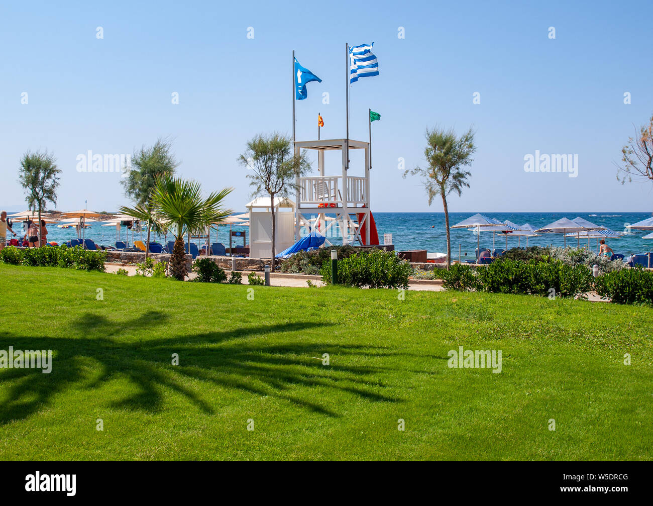 Malia, Crete, Greece - Juni 18, 2019: View of beach in Malia on Crete ...
