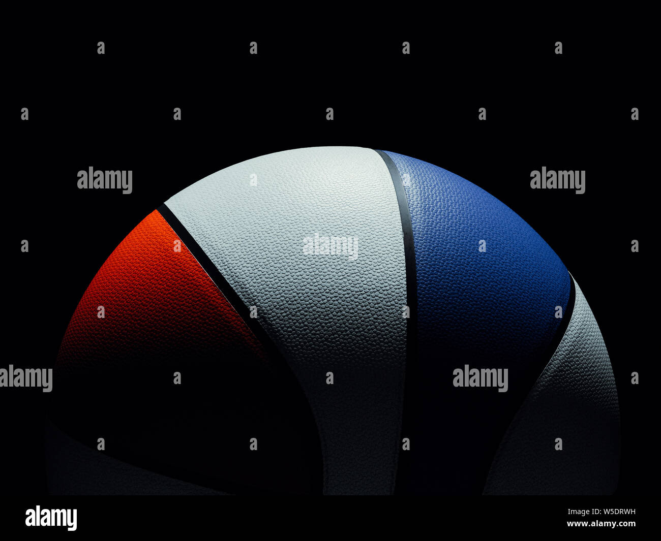 Front view of red white and blue USA colored single basketball sitting ...