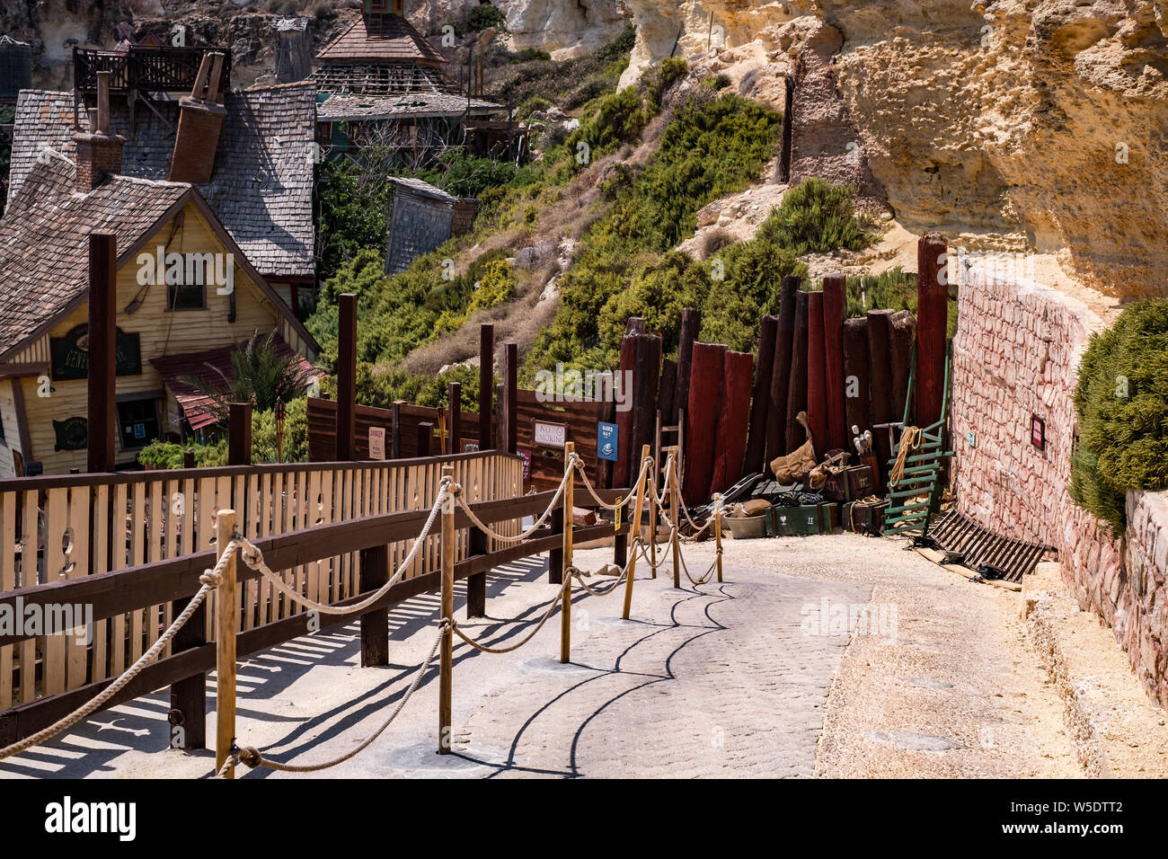 Popeye Village, Malta - July 19, 2019. Interior of the Popeye village ...
