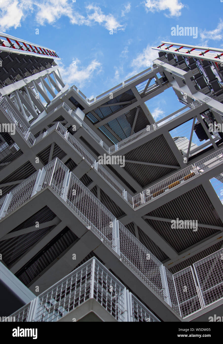 The top section of The Shard in London seen at an oblique angle from ...