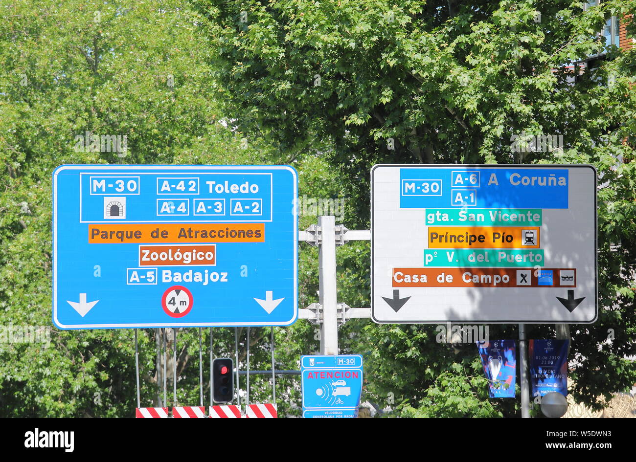 Road direction sign in downtown Madrid Spain Stock Photo - Alamy