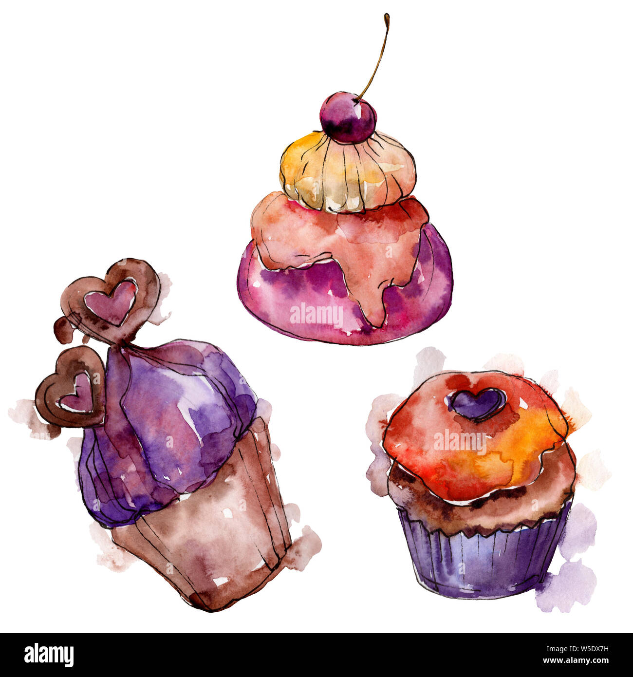 Tasty cupcake and dessert. Background illustration set. Watercolour ...