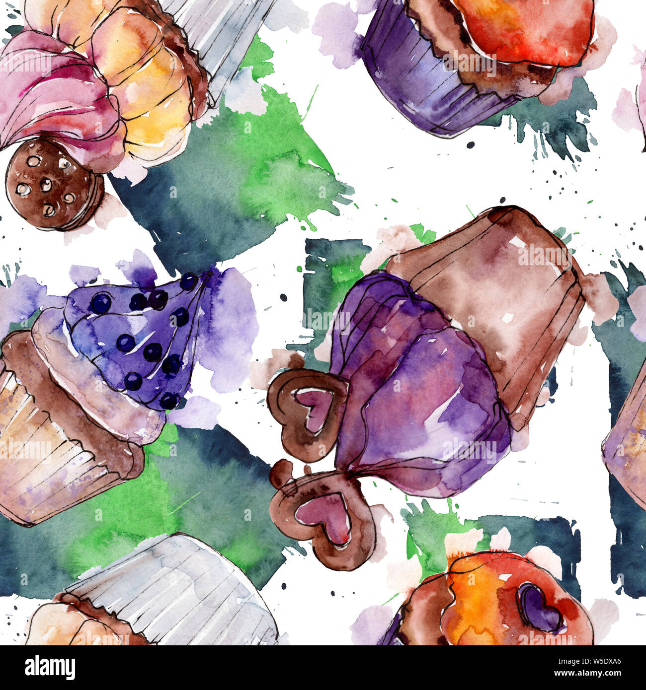 Tasty cupcake and dessert in a watercolor style. Watercolour ...