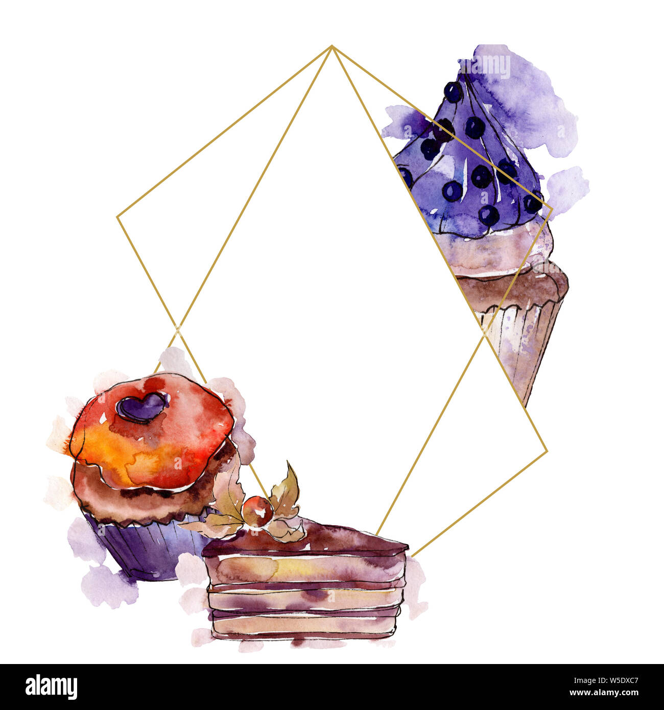 Tasty cake and dessert sweet food. Watercolour backgriund illustration ...
