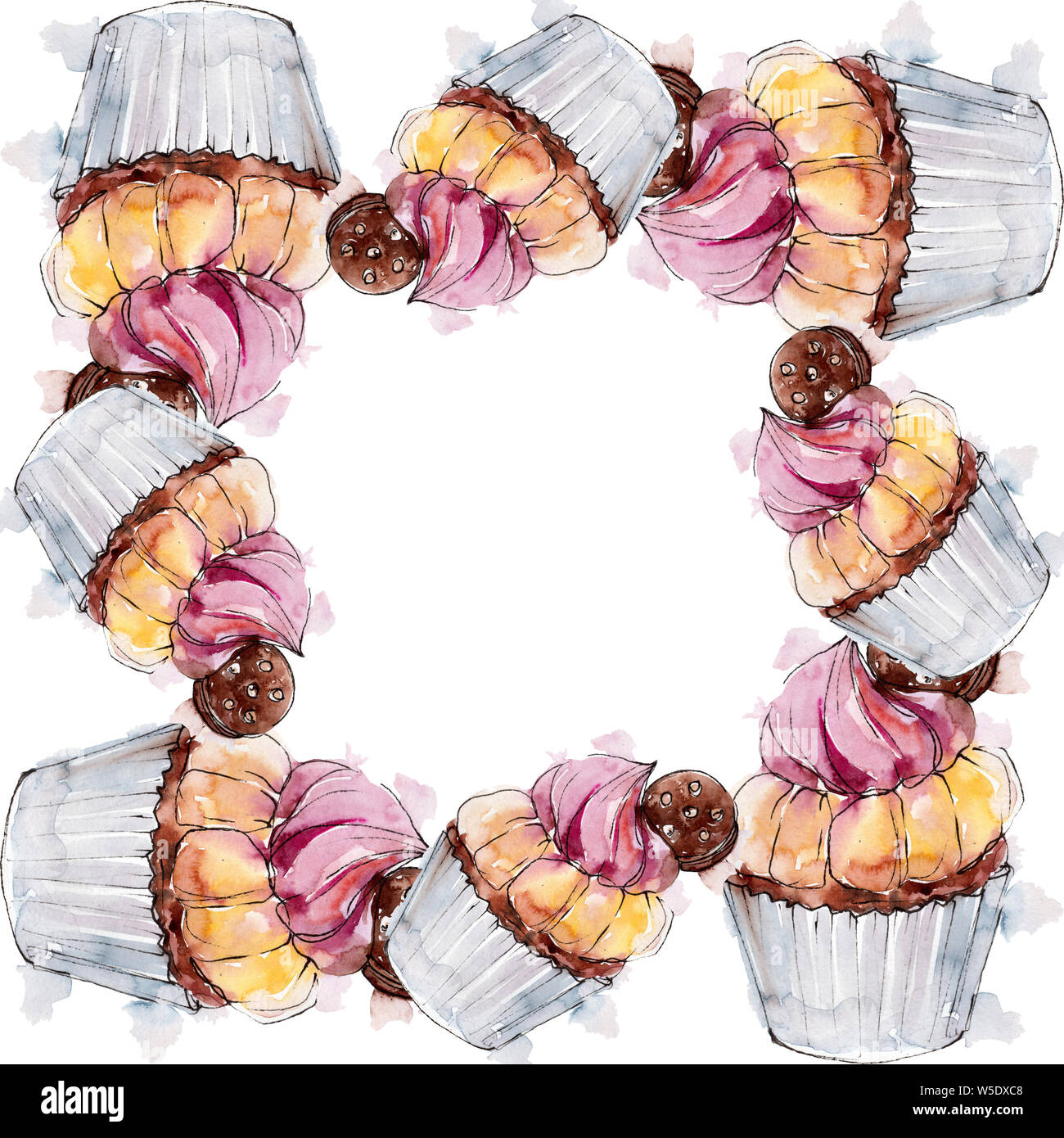 Tasty cake and dessert sweet food. Watercolour backgriund illustration ...