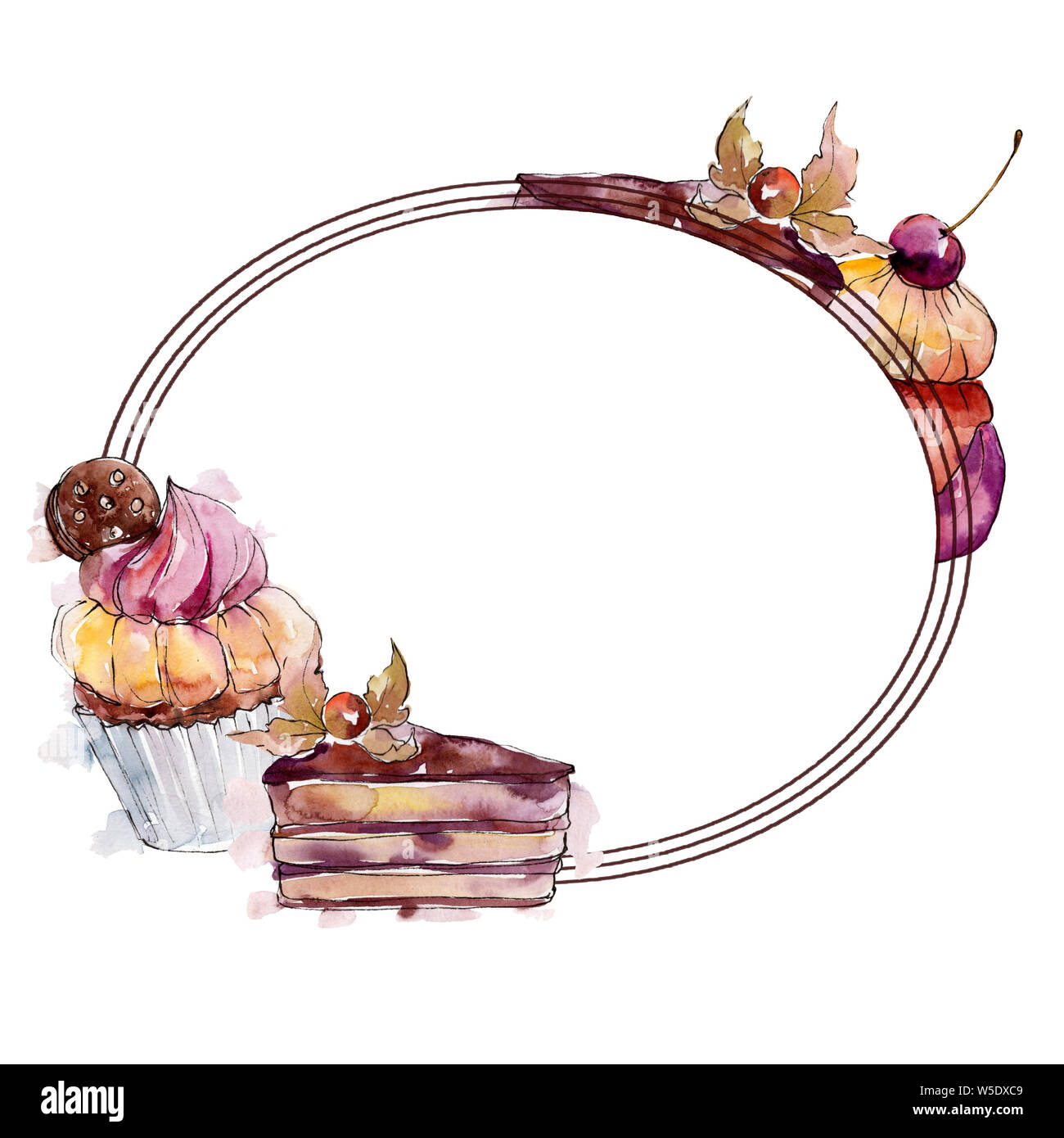 Tasty cake and dessert sweet food. Watercolour backgriund illustration ...