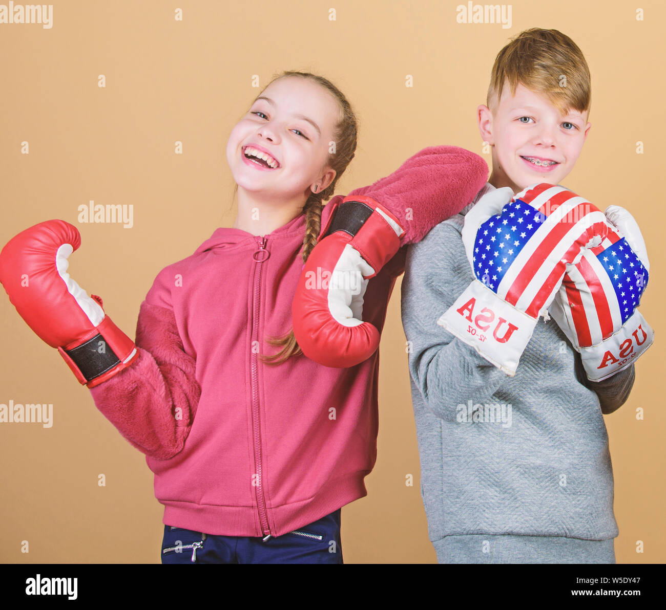 punching knockout. Childhood activity. Sport success. Friendship fight ...