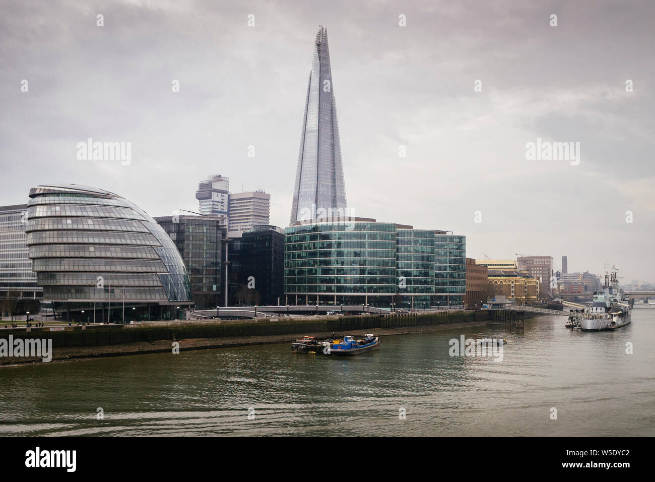 The Shard, London City Hall and buildings on the SE1 Thames riverside ...