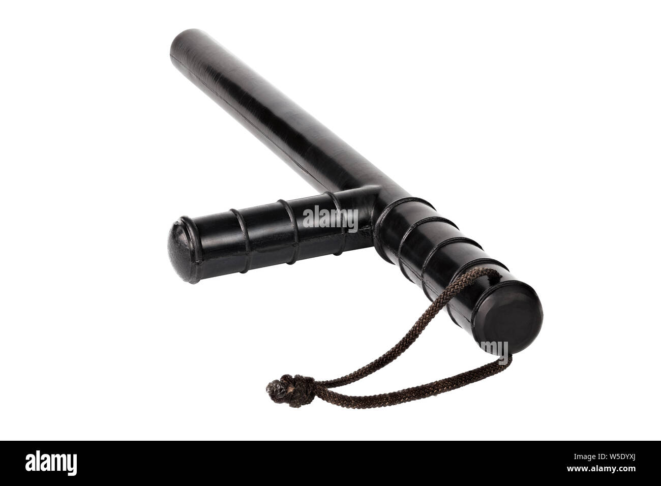 Black classic rubber police baton with lanyard isolated on white ...