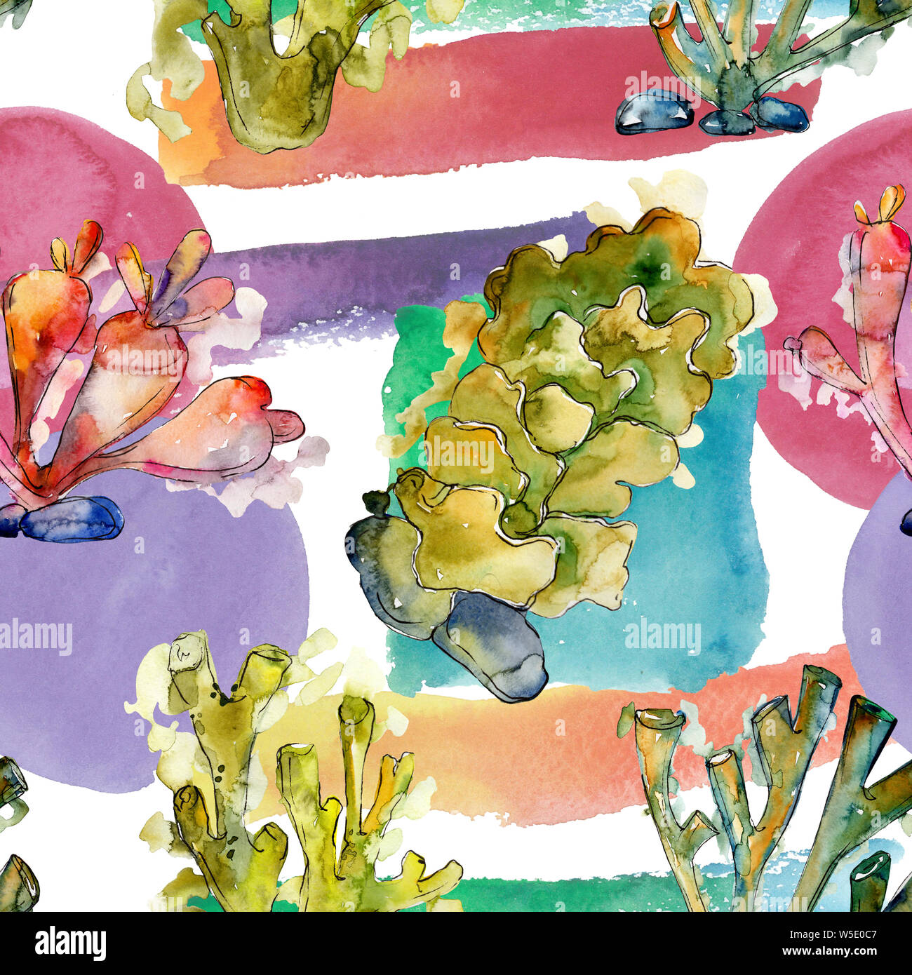 Colorful aquatic underwater nature coral reef. Watercolor background ...
