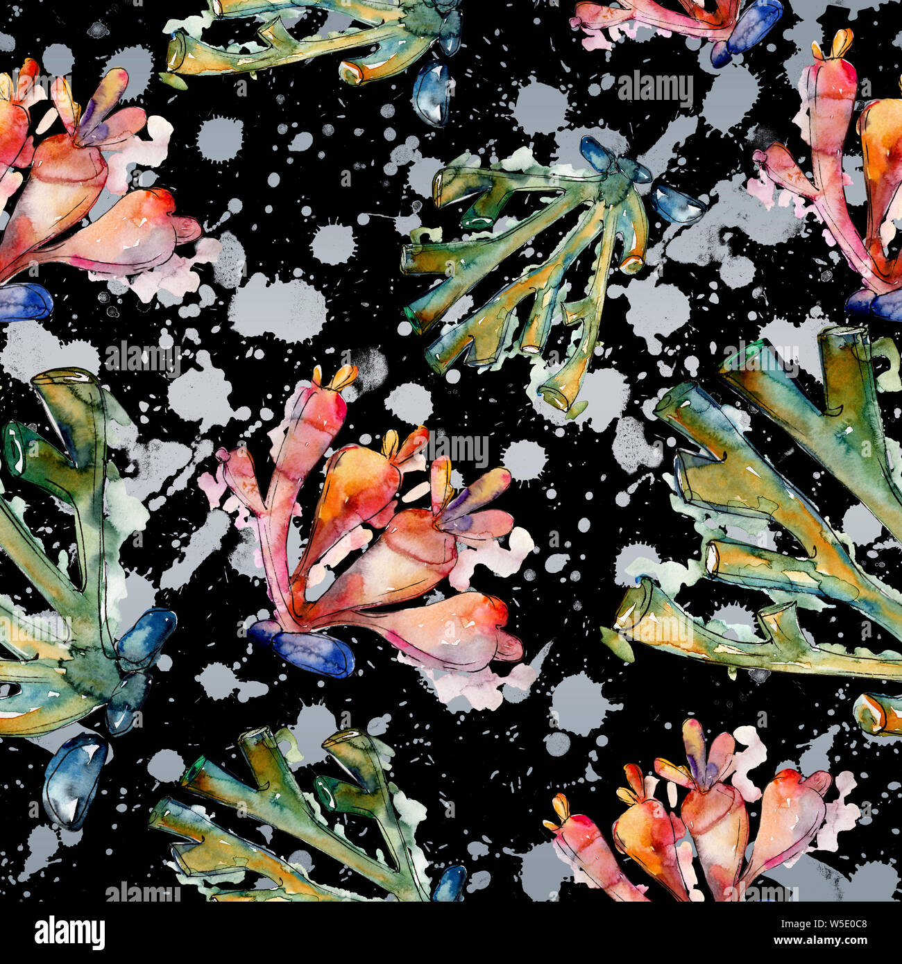 Colorful aquatic underwater nature coral reef. Watercolor background ...