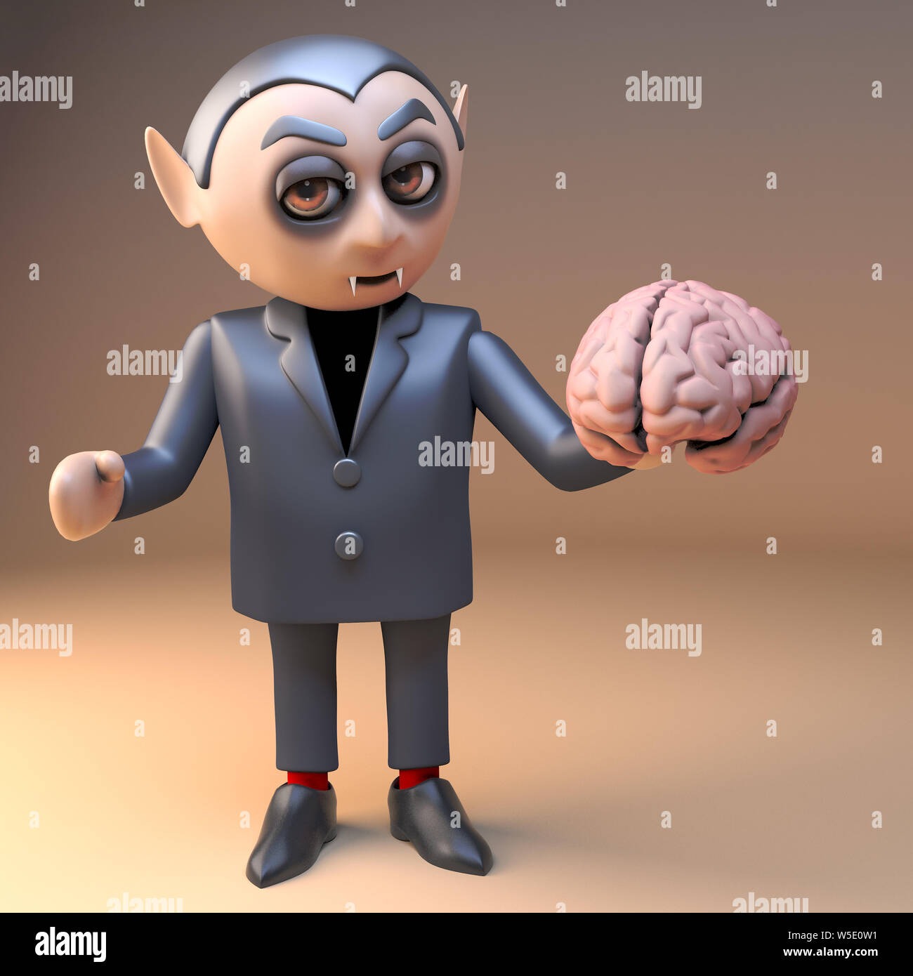 Halloween vampire dracula character holding a human brain,3d ...