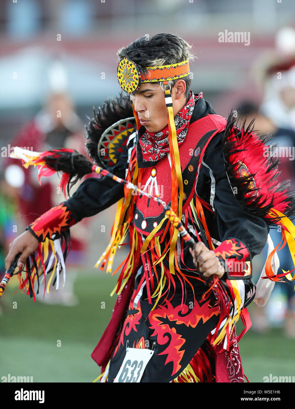 Dancers perform during the Grand Entry of the Julyamsh Pow Wow in Coeur d'Alene, Idaho Stock ...