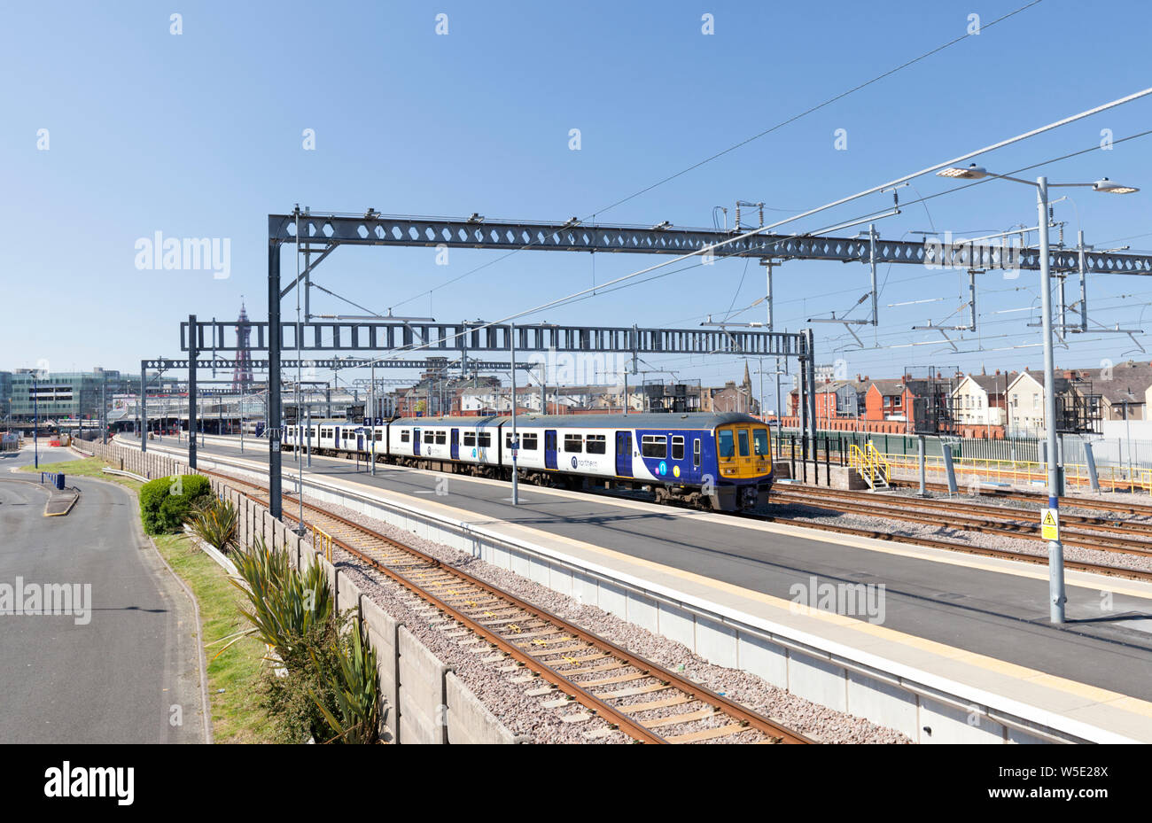 Arriva northern rail class 319 electric train departing from Blackpool North railway station ...