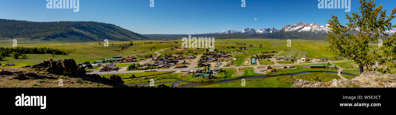 Stanley Idaho with Sawtooth mountain backdrop with snow and forest ...