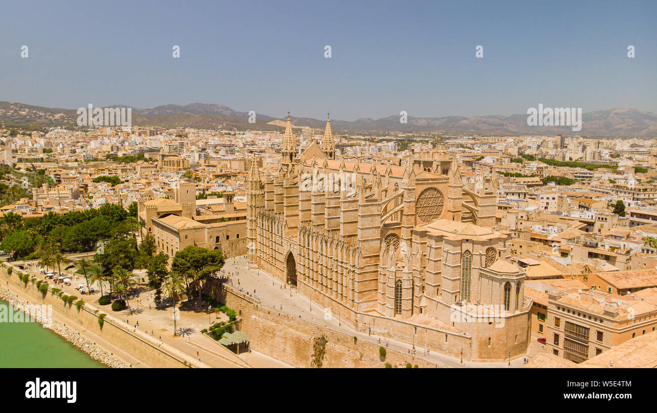 Aerial view of Cathedral of Santa Maria of Palma city, Palma de ...