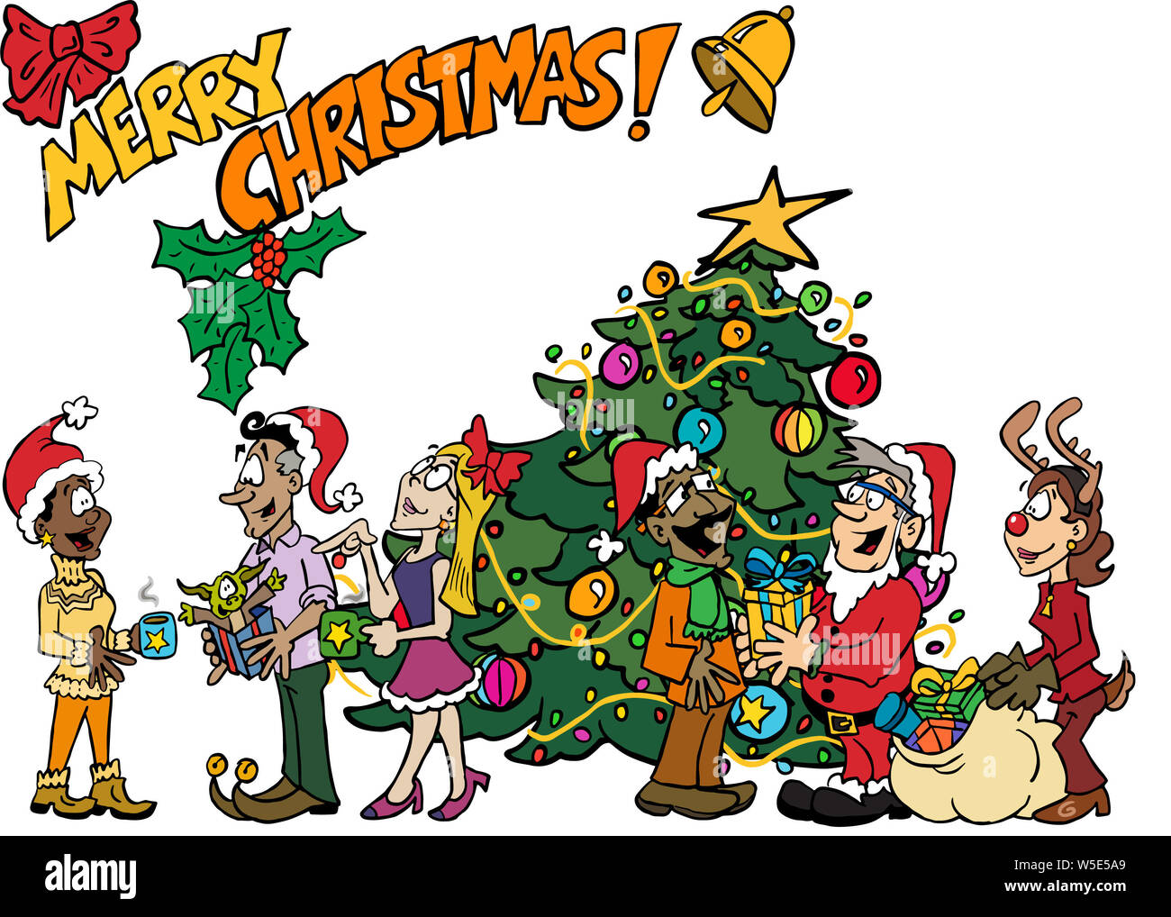 Merry Christmas in the office all together Stock Photo - Alamy