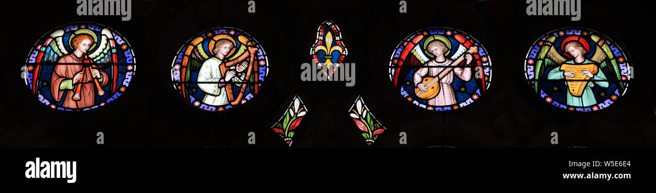 Angel musicians, stained glass window, by Frederick Preedy, 19th ...