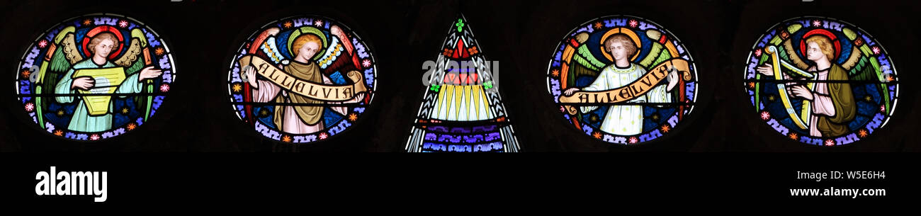 Angel musicians, stained glass window, by Frederick Preedy, 19th ...