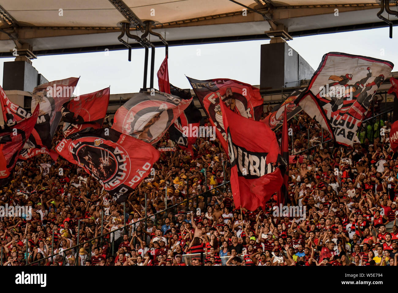 Rio De Janeiro, Brazil. 28th July, 2019. Flamengo fans present during ...