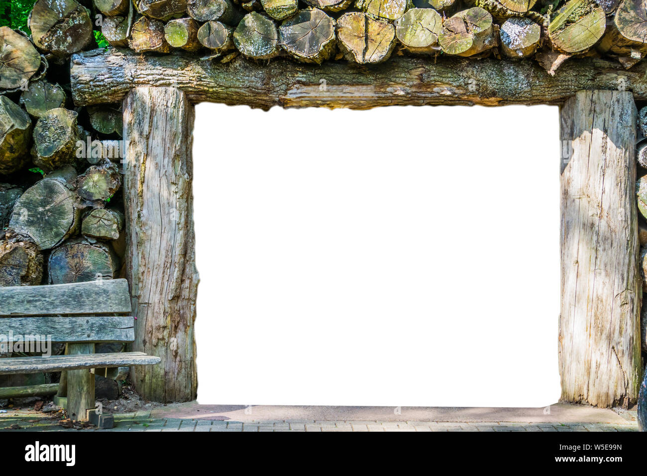 natural wooden entrance made of tree logs, Hand made architecture ...